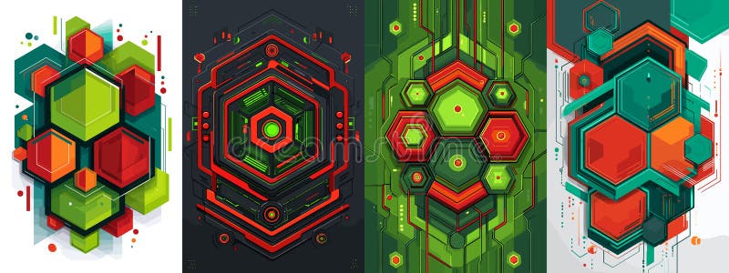 Geometric Abstract Vector Art Featuring Hexagons and Bold Colors Stock ...