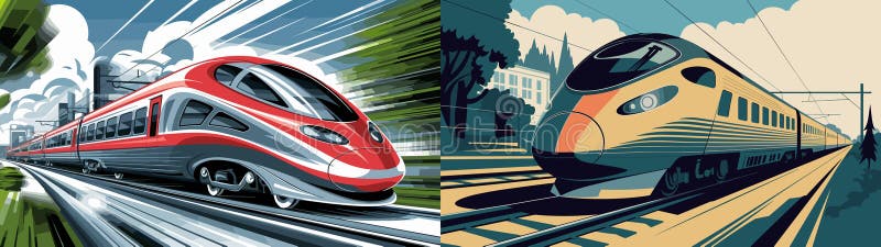 Dynamic Digital Illustration of High-Speed Trains in Motion Stock ...