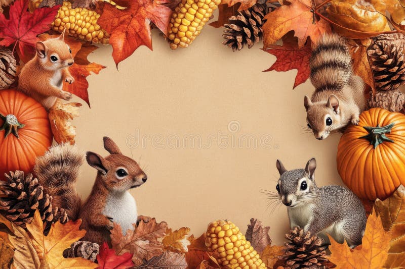 Colorful Thanksgiving Animals and Leaves Stock Illustration ...