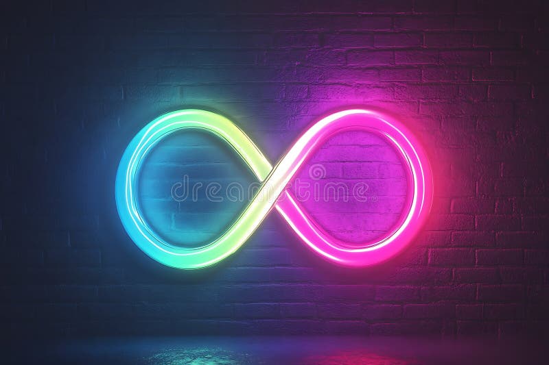 Abstract Neon Infinity Symbol on Dark Background Stock Illustration ...