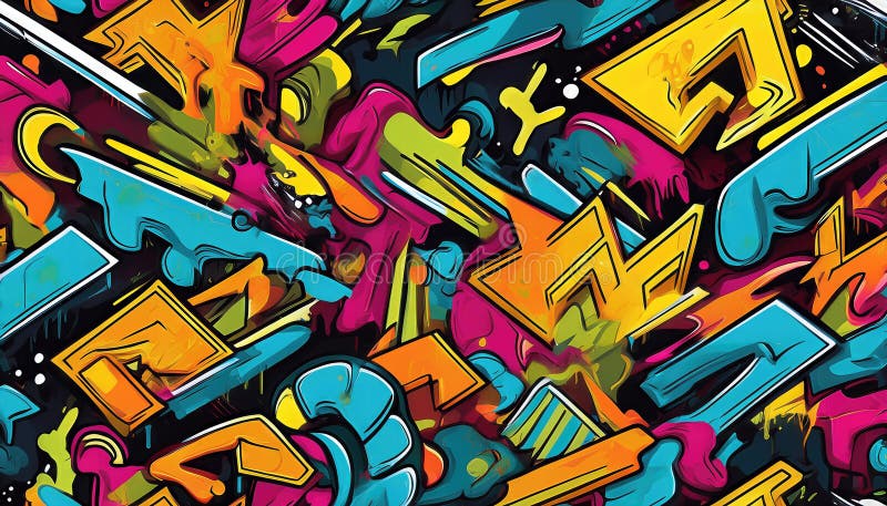 Vibrant Vector Graffiti Seamless Pattern with Abstract Tags an ...