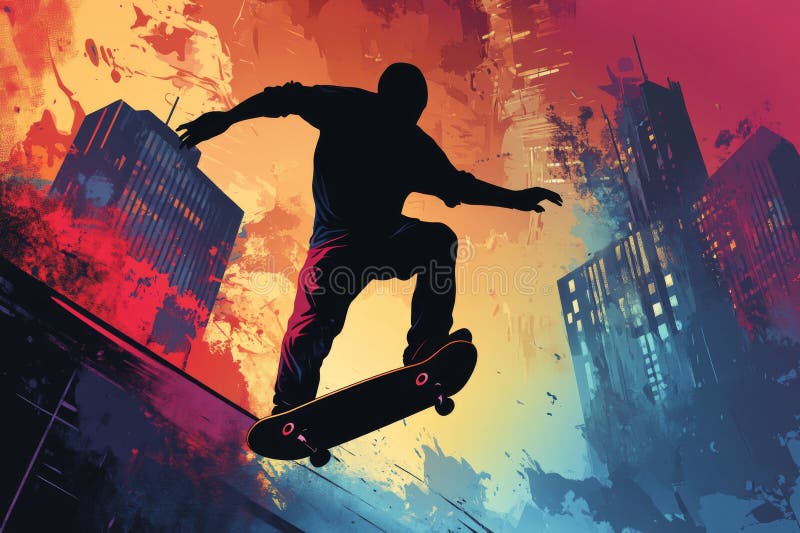 Urban Skateboarder Performing Tricks Stock Illustration - Illustration ...