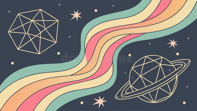 Retro Cosmic Landscape with Planets, Vintage Space Art, Vector Design ...