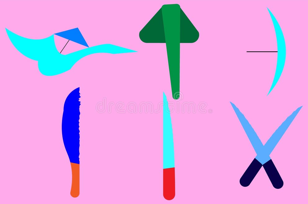 Vector Illustration of Various Weapons and Objects with Minimalist ...