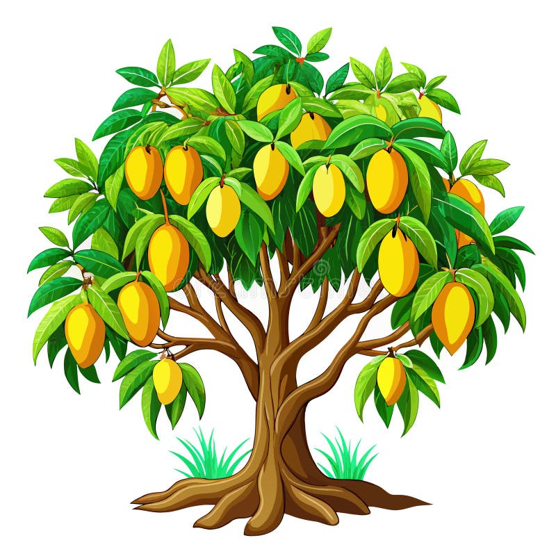 Lush Mango Tree with Ripe Yellow Mangoes Vector Illustration Stock ...