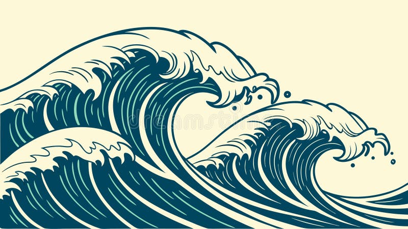 Cresting Ocean Wave, Vibrant Marine Art, Vector Illustration, Vector ...