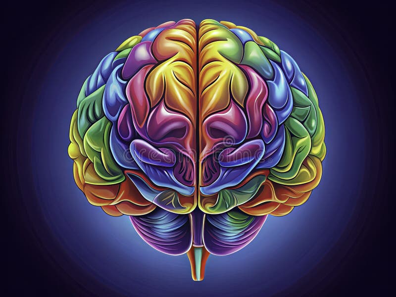 A Colorful and Detailed Vector Illustration of the Human Brain: Front ...