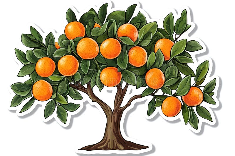 Juicy Orange Tree Sticker: Vibrant Vector Art for Citrus Lovers ...