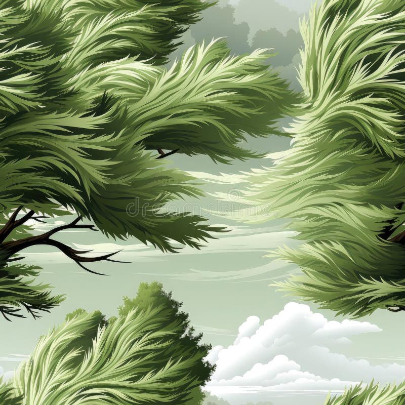 Vibrant Vector Illustrations of Trees in a Windy Landscape (tiled ...