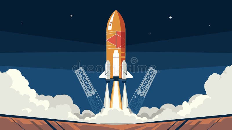 Stylized Rocket Launch Against a Starry Night Sky Stock Illustration ...