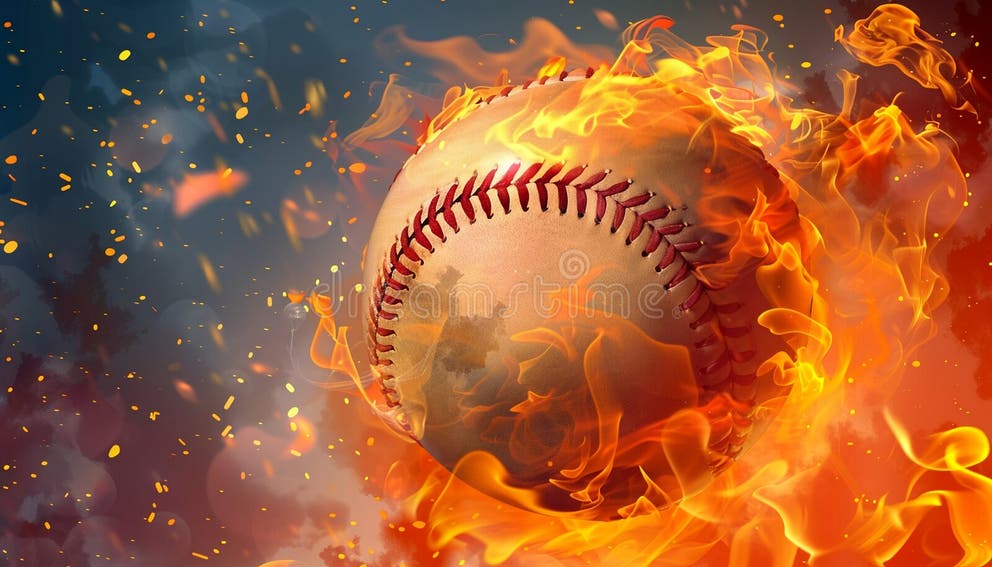 A Vibrant Vector Image of a Softball Surrounded by Dynamic Flames Stock ...