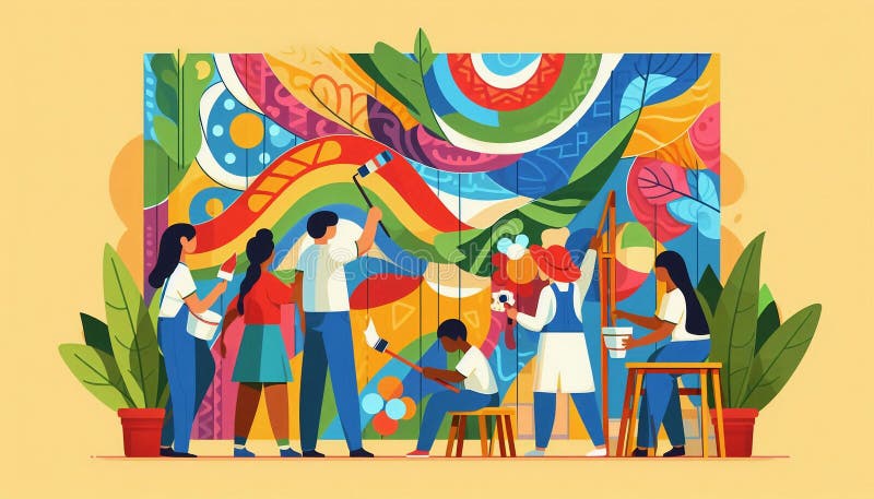 Diverse Kids Creating a Mural with Bright Colors, Teamwork, and ...