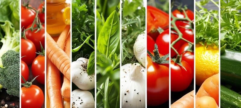 Vibrant Vegetable Collage with Fresh Produce, Divided by White Lines ...