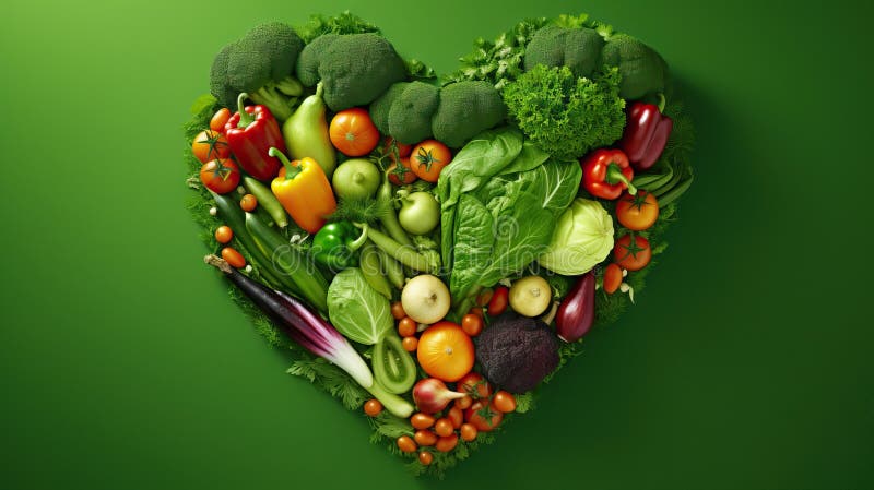 Vibrant Vegetable Heart on Green Background AI Generated Stock ...