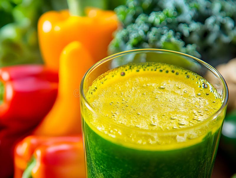 Vibrant Vegetable Juice Close Up of Freshly Pressed Glowing Liquid in ...