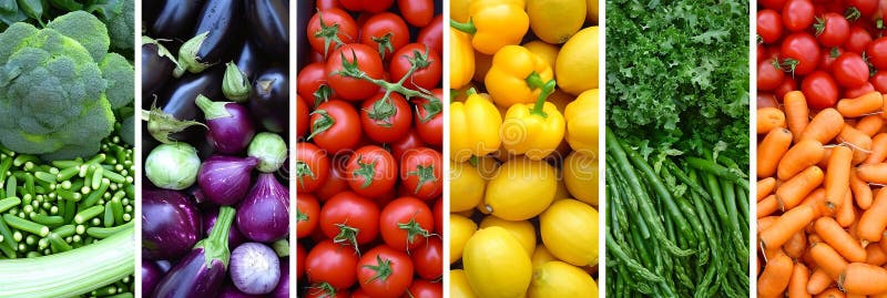 Vibrant Vegetable Products Collage with White Vertical Divisions ...