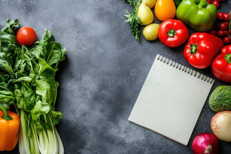 Fresh Vegetables and a Notepad Ready for a Healthy Meal Plan Creation ...