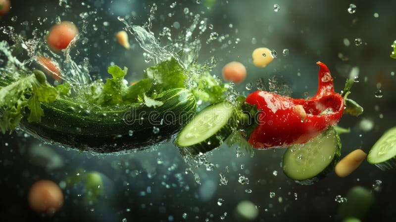 Vibrant Vegetables in Water Splash Stock Illustration - Illustration of ...
