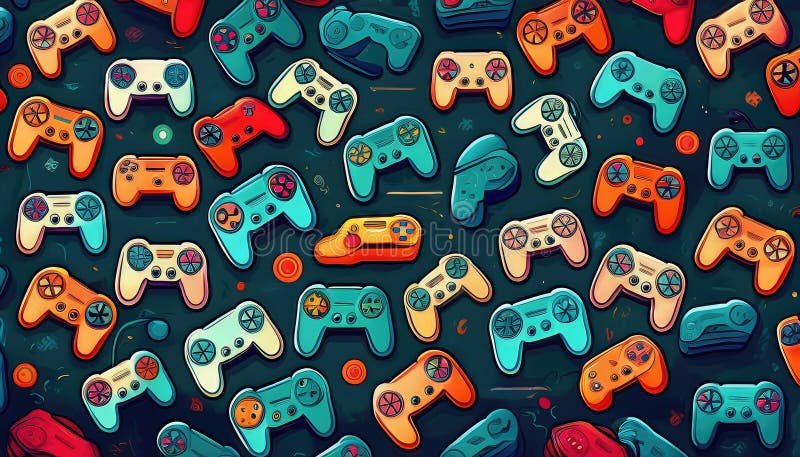 Vibrant Video Game Controller Backdrop Futuristic Gadgets Pattern ...