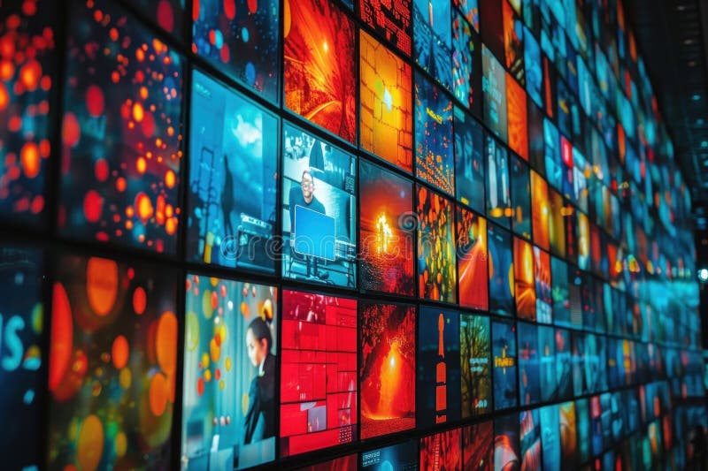 Vibrant Video Wall Displaying Diverse Content in a Modern Setting Stock ...