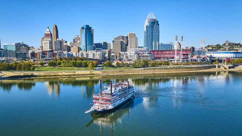 Aerial of Cincinnati Skyline with Riverboat on Ohio River Editorial ...