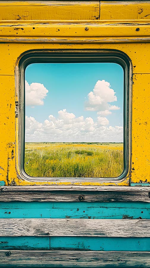 Vibrant View from an Old Train Window Stock Illustration - Illustration ...
