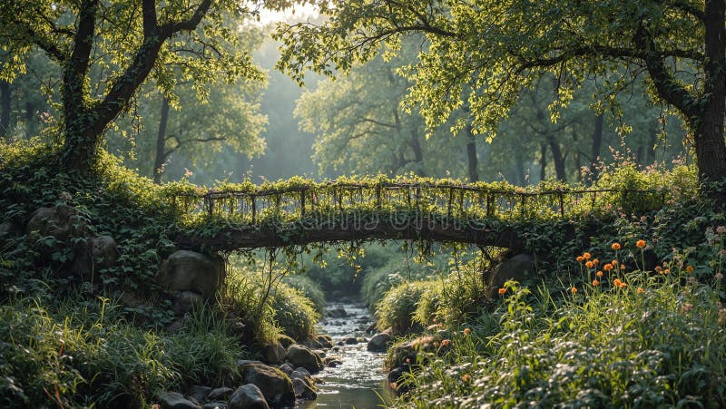 Vibrant Vine Bridge Over Stream in Forest Unity Symbol Stock ...