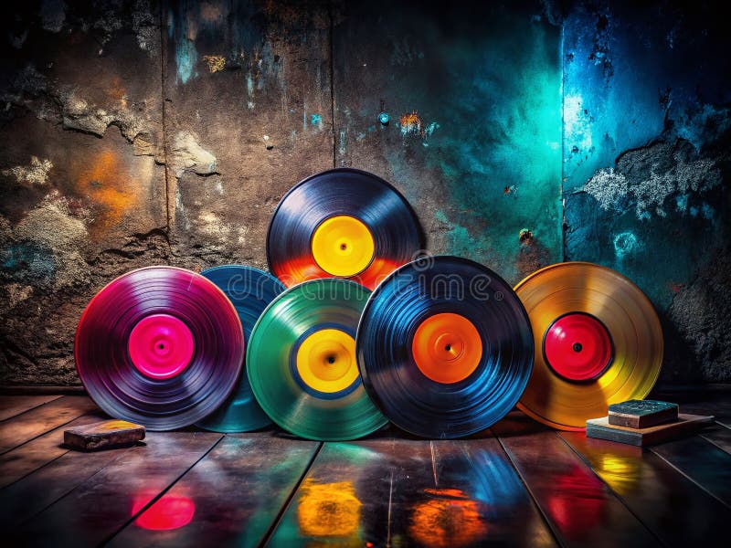 Vibrant Vinyl Records on Dark Canvas: a Visual Symphony of Urban ...