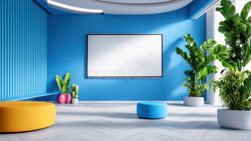 Vibrant Virtual Classroom Featuring Blue Walls, Colorful Seating, and ...