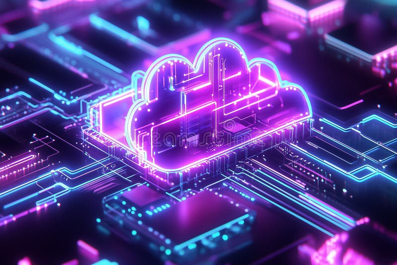 A Vibrant Visual of Cloud Computing Combines Neon Colors and Intricate ...