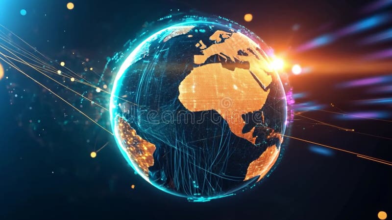 Global Network Connections Illuminated with Orange and Blue Light in 4K ...