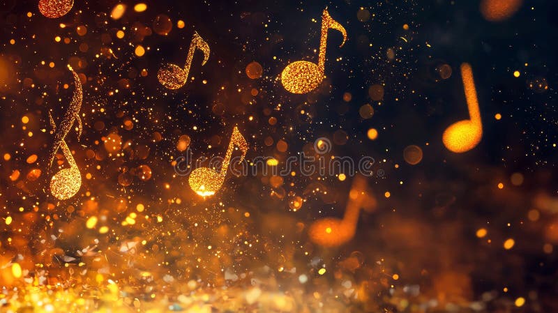 A Vibrant Visual of Floating Musical Notes Amid a Glowing, Sparkly ...