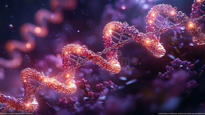 Vibrant Visualization of DNA Strands Intertwined with Glowing Elements ...
