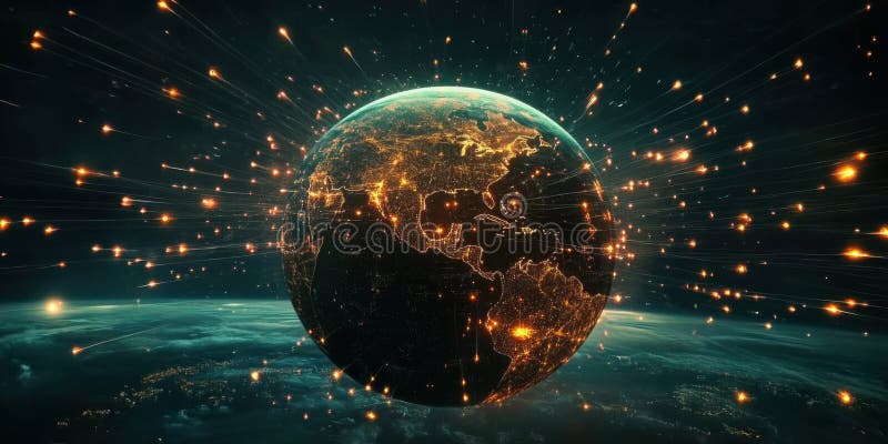 Vibrant Visualization of Earth Surrounded by Glowing Data Points in a ...