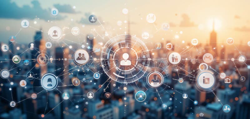 Digital Network Connection with People Icons Stock Illustration ...