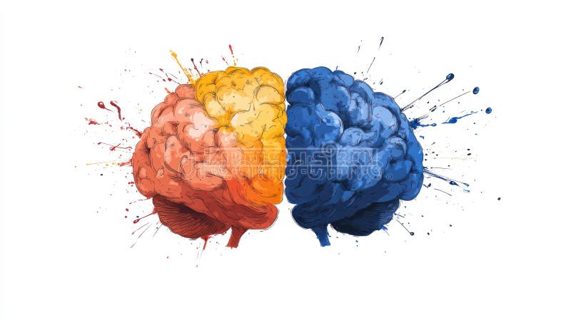 Colorful Split Brain Art: Left Brain with Numbers & Letters, Right Side ...