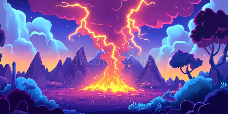 Vibrant Volcanic Eruption with Lightning Storm High Quality Image Stock ...