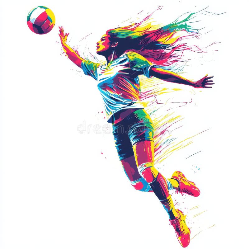 Vibrant Volleyball Player Dynamic Action Colorful Art Stock ...