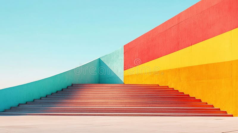Vibrant Wall with Abstract Patterns and Sleek Staircase Create Visual ...