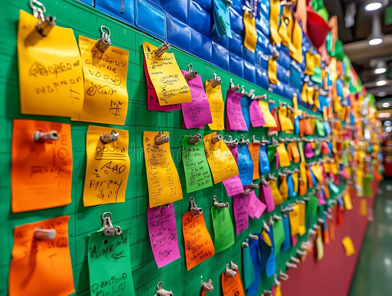 Vibrant Wall Covered in Colorful Sticky Notes with Handwritten Text. a ...