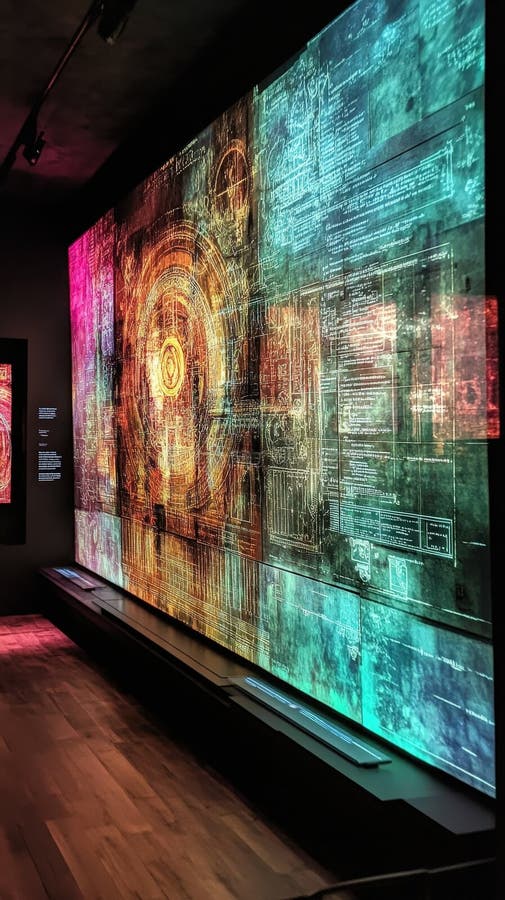 Futuristic Digital Art Wall with Colorful Abstract Data Visuals Stock ...