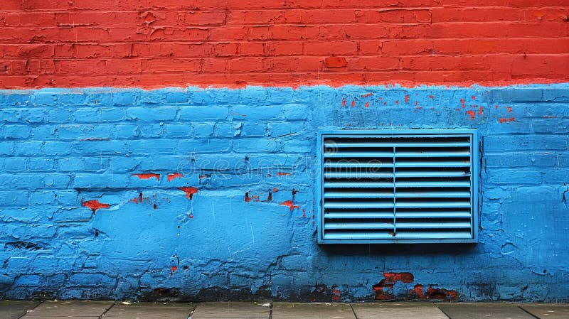 Colorful Wall with Blue and Red Paint, Featuring a Blue Radiator ...