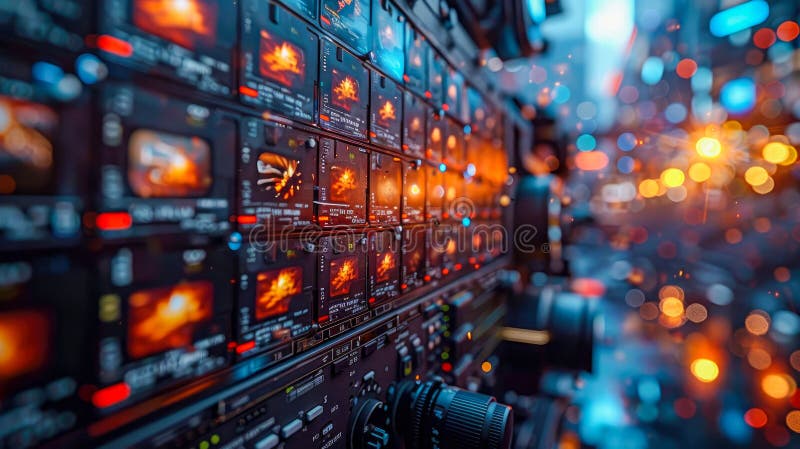 A Vibrant Wall of High-tech Camera Screens Displaying Various Video ...