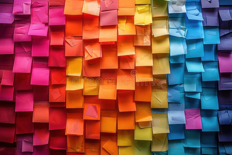 Vibrant Wall of Ideas: Front View of Colorful Post-it Notes Covering ...