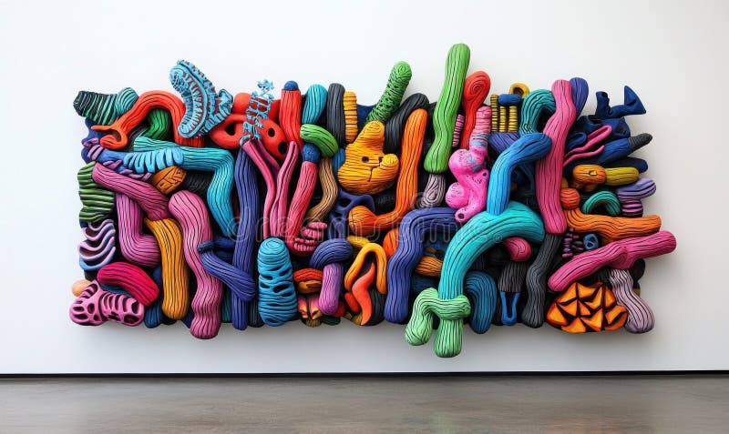 A Vibrant Wall Sculpture Featuring an Array of Colorful Clay Forms ...