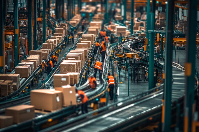 Packages Moving Conveyor Belts Warehouse Distribution System Stock ...