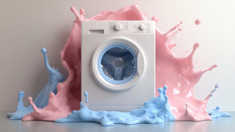 Vibrant Washing Machine with Pink and Blue Paint Splash Stock Image ...