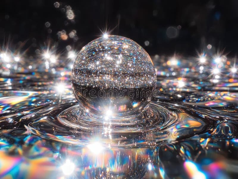 Vibrant Water Droplets Reflecting Multicolor Light Ripple Effects Stock ...