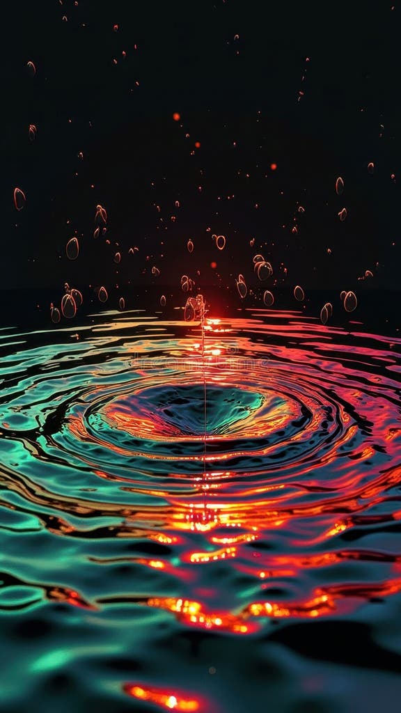 Vibrant Water Ripple with Colorful Light Reflection at Night Stock ...