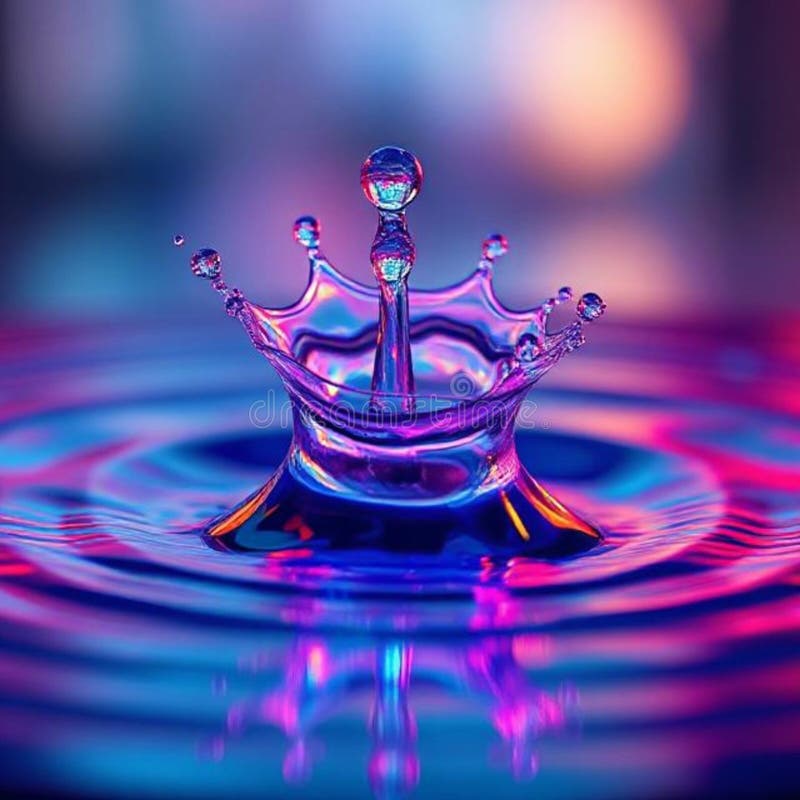 Vibrant Water Splash Crown in Neon Light Reflection Stock Illustration ...